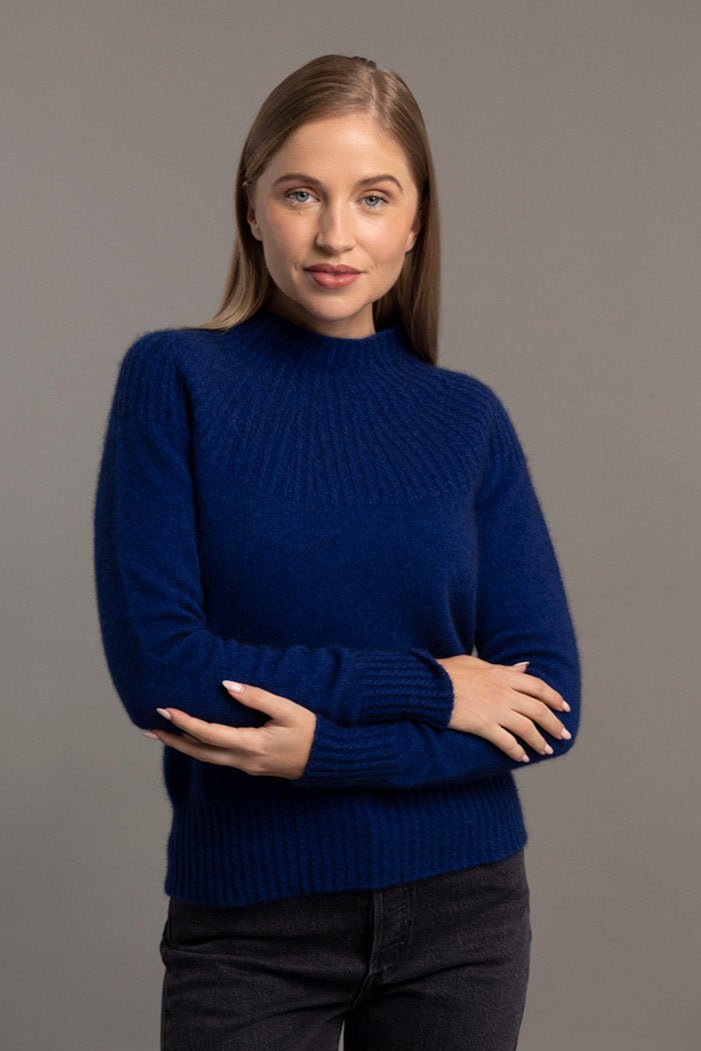 Cobalt Blue Possum Merino Yoke Neck Cable Jumper - Sweaters Australia