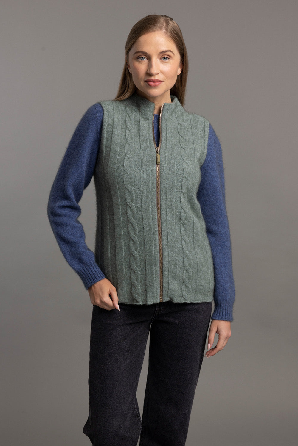 Mint Green Possum Merino Cable Knit Vest - Sweaters Australia