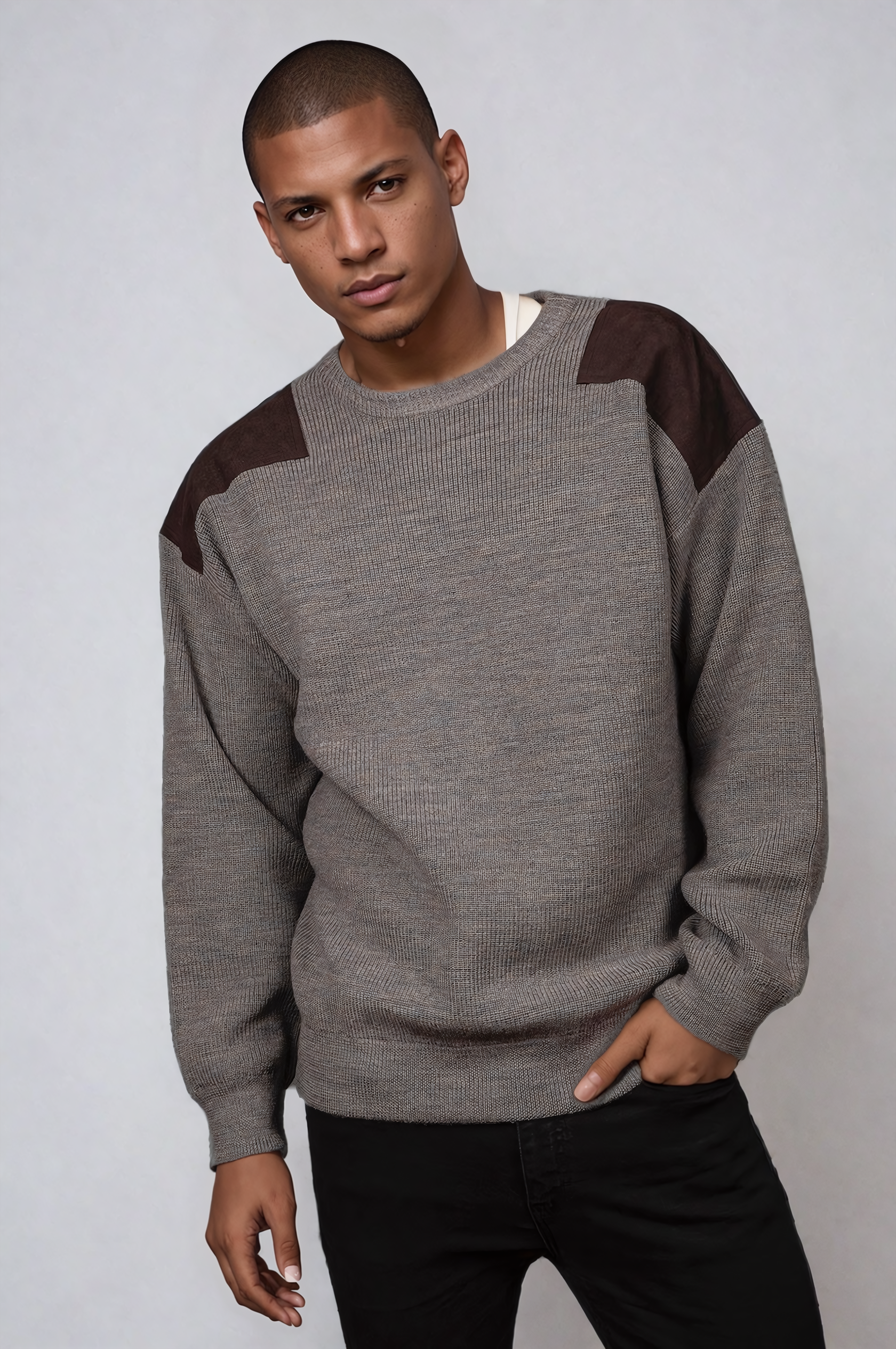 Agate Jumper with Brown Elbow and Shoulder Patches