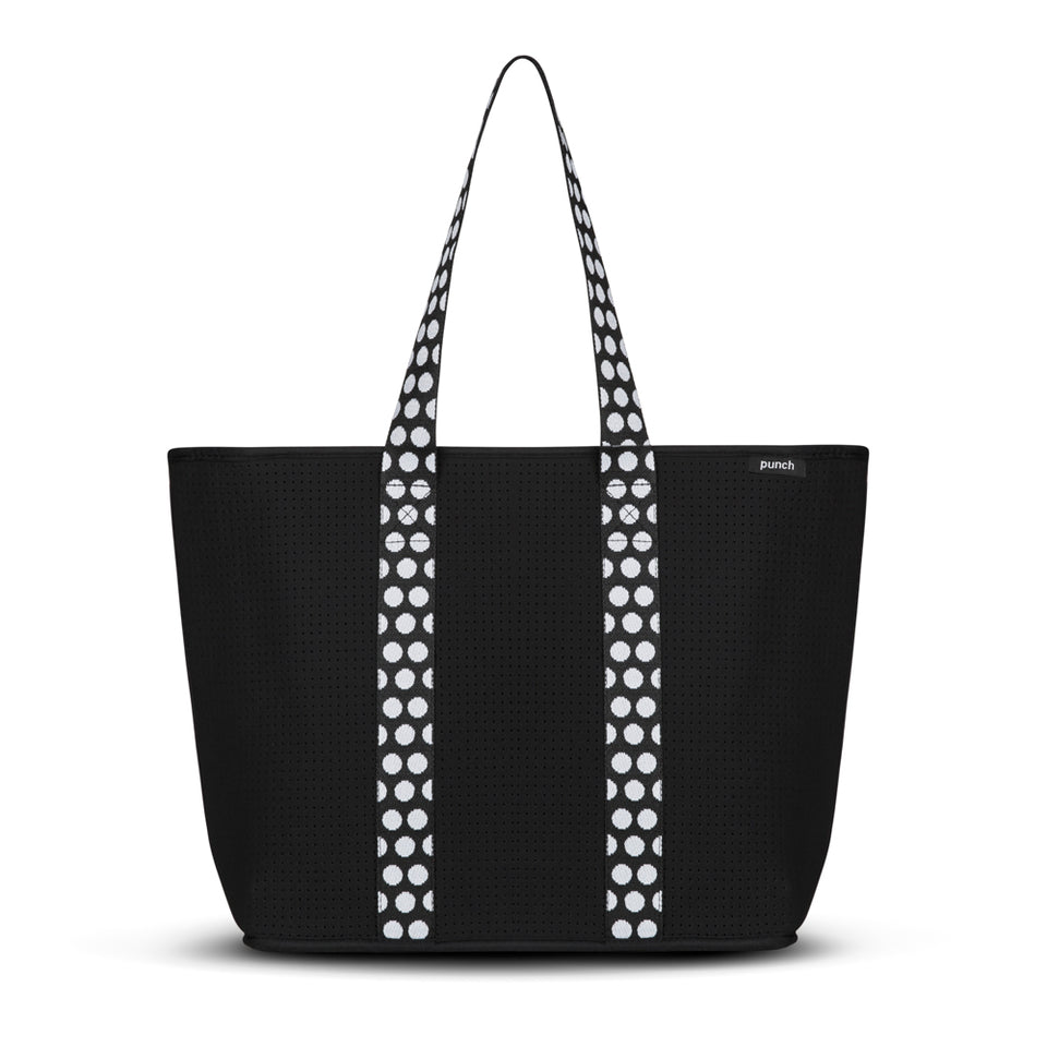 Black Neoprene Explorer Zip Tote Bag White Spot Strap - Buy