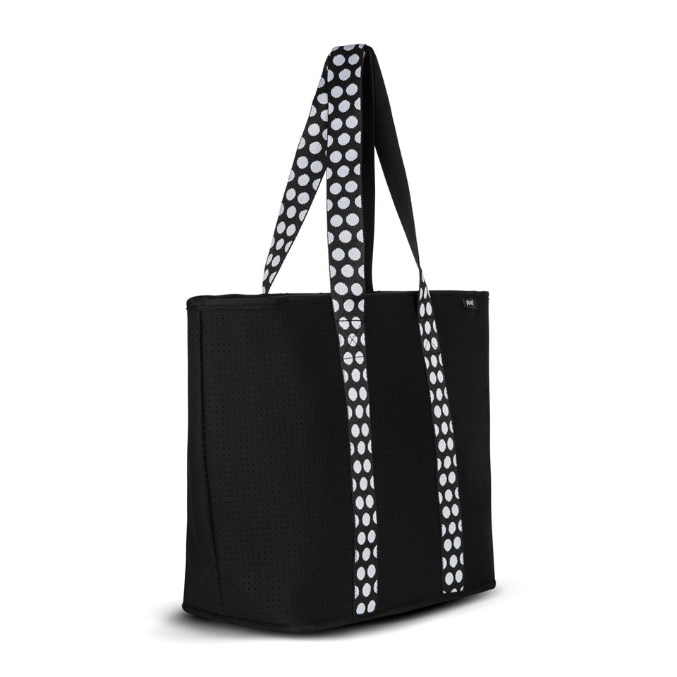 Black Neoprene Explorer Zip Tote Bag White Spot Strap - Buy